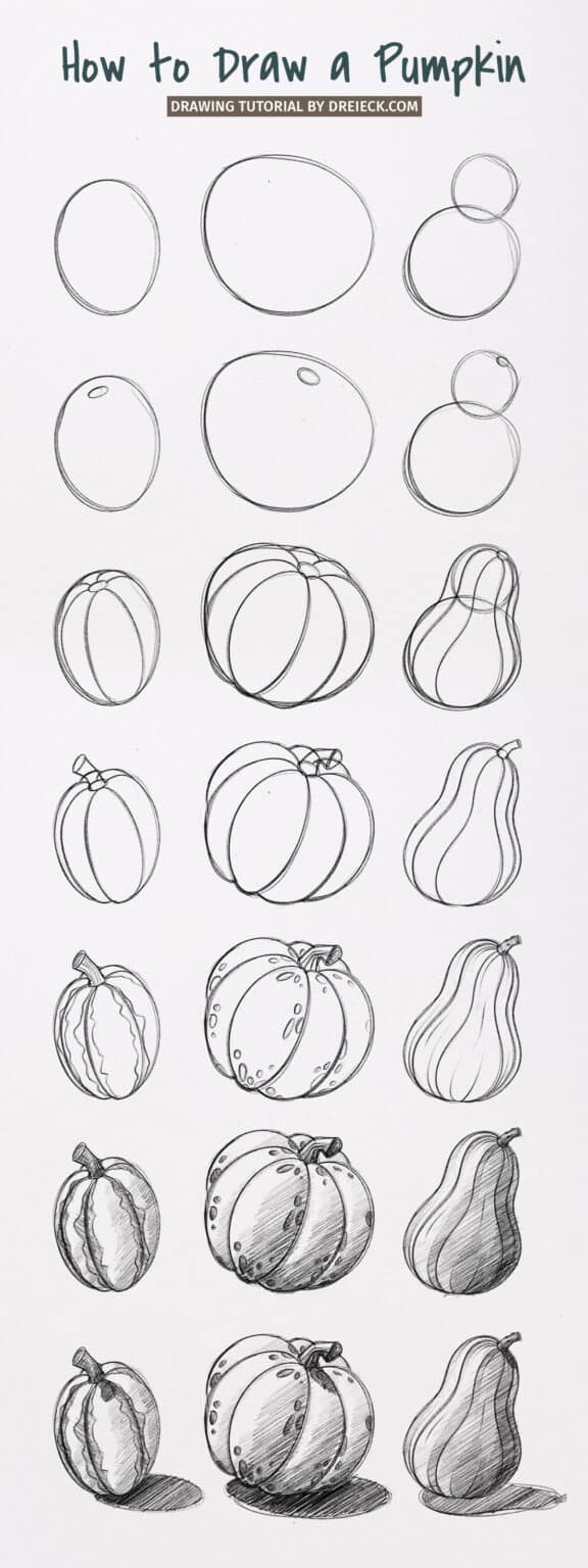 How to Draw a Pumpkin (three easy examples step by step) 🎃